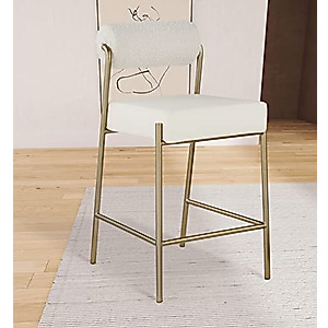 Meridian Furniture 587Cream-C Carly Collection Modern | Contemporary Vegan Leather/Boucle Fabric Upholstered Counter Stool, 19" W x 22.5" D x 37" H, Cream