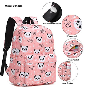 Panda Girls School Backpacks for Kids Teens, 3-in-1 School Bag Bookbags Set with Lunch Bag Pencil Case (Pink)