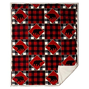 Carstens Lumberjack Bear Red Plaid Sherpa Throw Blanket 54" x 68"