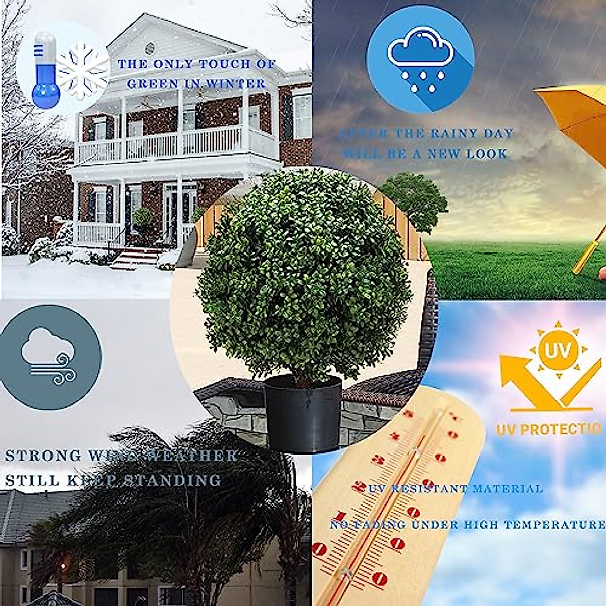 24''T Artificial Boxwood Ball Topiary Tree, Set of 2 -Pre-Potted Artificial Bushes UV Resistant, Artificial topiariy Trees for Outdoor or Indoor