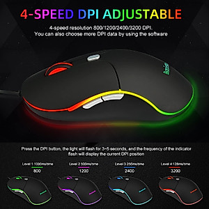 Wired Mouse, Mouse for Laptop with Easy Click for Office, Home, Gamer, 3200DPI, Programmable Buttons, USB LED Backlit Mice Wired Computer Mouse Compatible with Laptop, PC, Desktop, Black