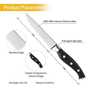 Steak Knives Set of 8, ODERFUN 8 Piece Steak Knives Sharp and Serrated Steak Knife, Full Tang and Ergonomic Handle, 4.5 Inch German Stainless Steel Steak Knife Set with Gift Box