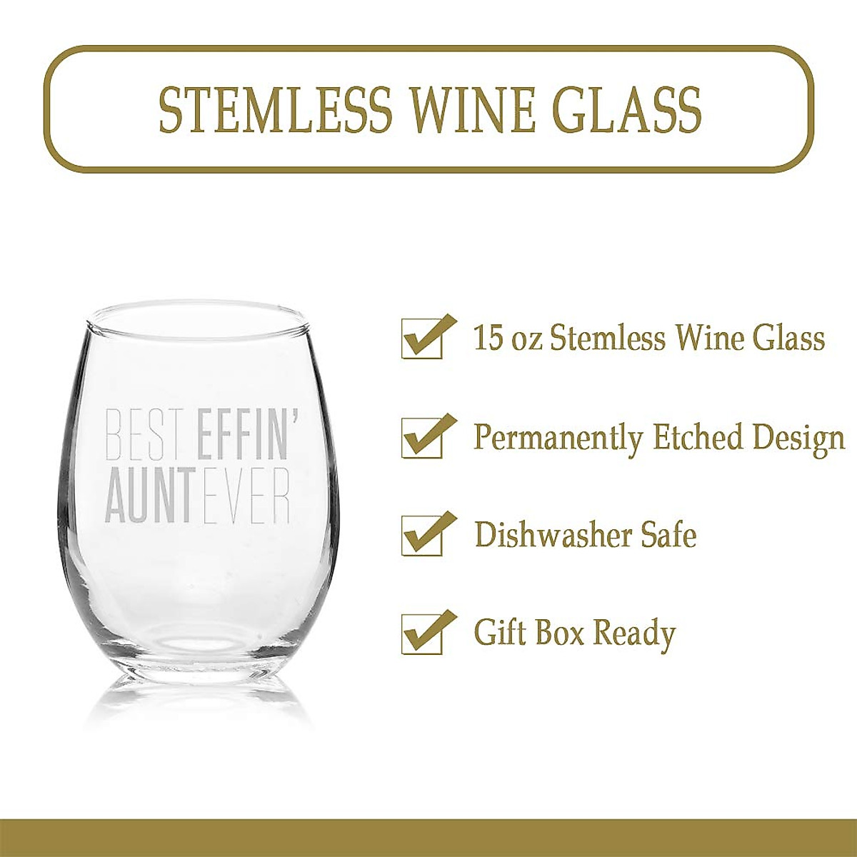 Veracco Stemless Wine Glass Best Effin' Aunt Ever (Clear, Glass)