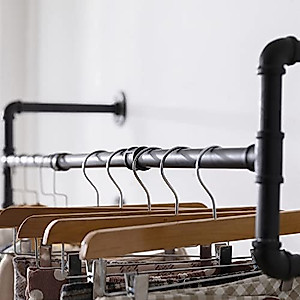 YLFAHXP Industrial Pipe Clothes Rack, Heavy Duty Detachable Wall Mounted Iron Garment Bar, Multi-purpose Clothing Rack Hanging Rod Organizer for Closet Storage (Black)