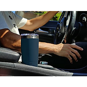 LaserGram 20oz Vacuum Insulated Tumbler Mug, Fox, Personalized Engraving Included (Navy Blue)