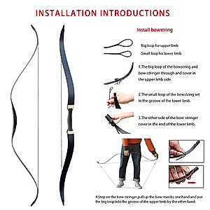 OBTOUTDOOR Black Hunter Recurve Bow 20lbs-55lbs 51Inches Traditional Handmade Wood Recurve Bow for Archery Hunting Recurve Bow