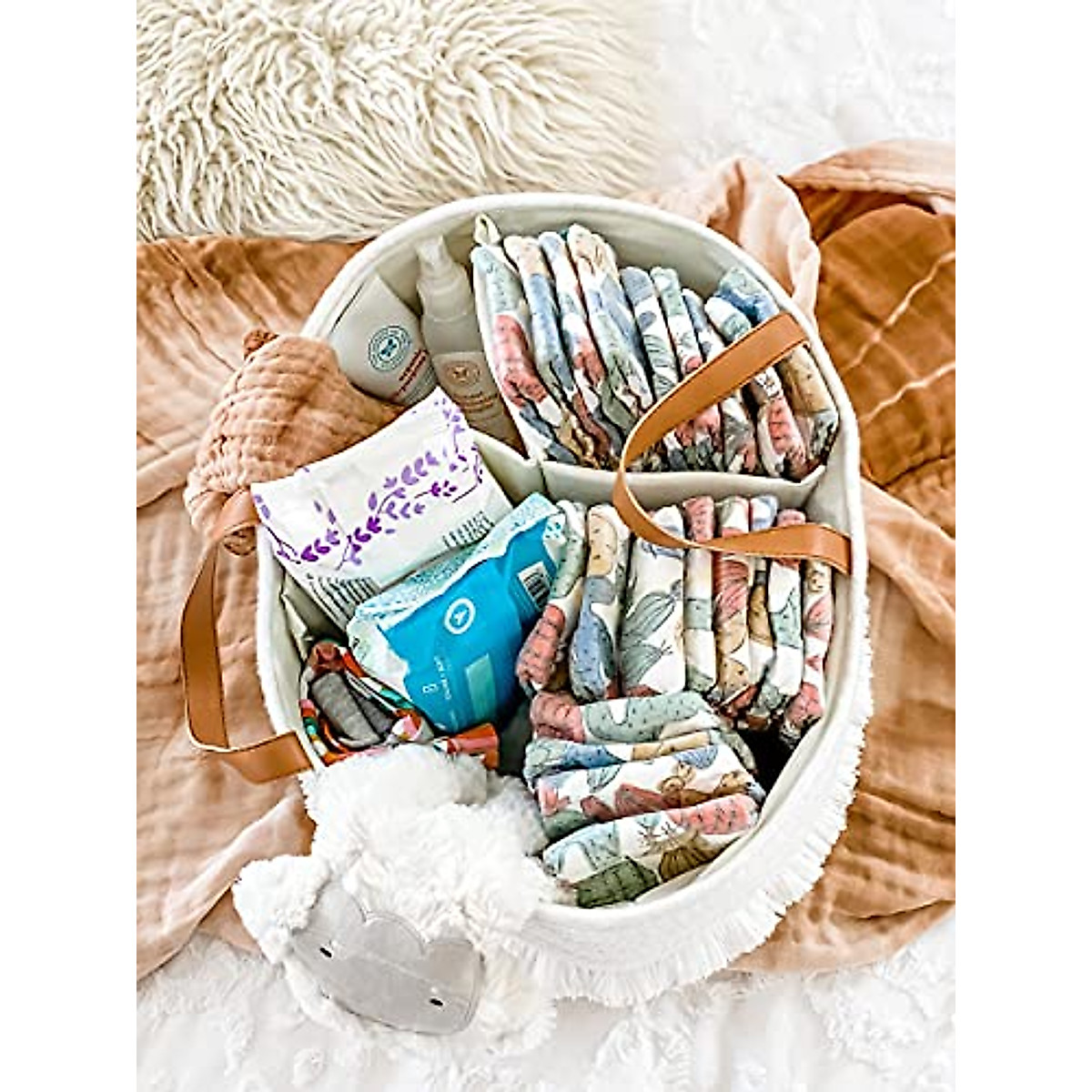 COASTFULLY YOURS Large Diaper Caddy, Portable Nursery and Car Storage Bin,Changing table diaper storage caddy with Removable dividers. Boho Nursery Decor. Gender Neutral Diaper storage