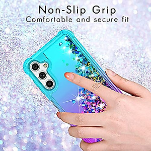 YZOK for Galaxy A14 5G Phone Case,Samsung A14 5G Case,with HD Screen Protector,Gradient Quicksand Glitter Liquid Floating Cute Phone Case for Samsung Galaxy A14 5G (Teal/Purple)
