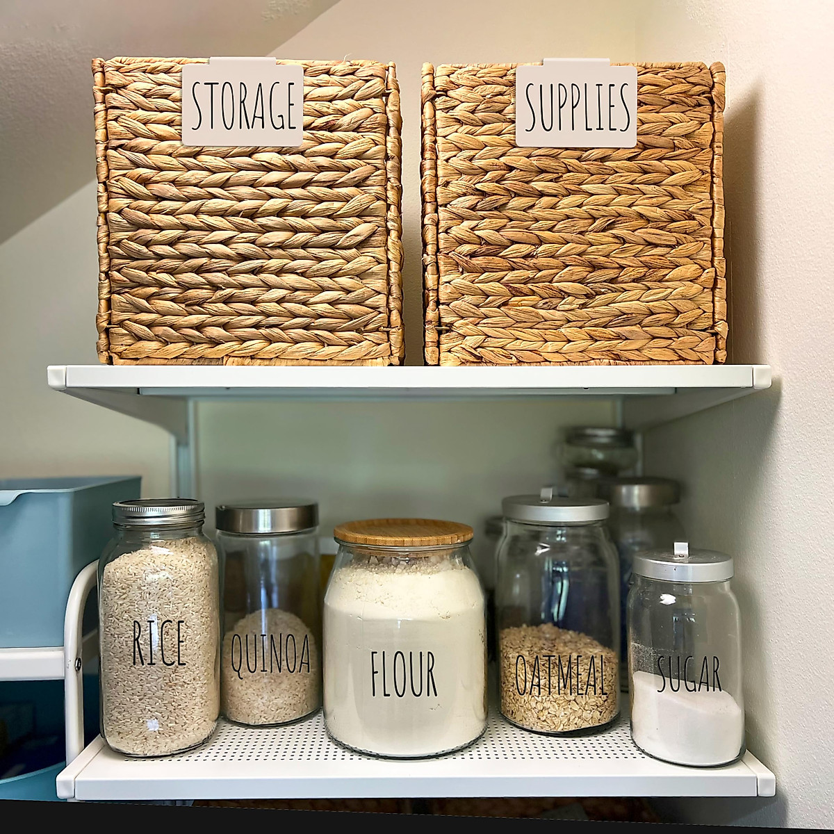 Hygge & Sage: Metal Bin Labels for Home Organization | Non-Slip Basket Labels Clip On for Storage Bins, Baskets, or Wire Racks | Includes 8 Labels, 8 Non-Slip Pads, and 1 Free Marker (Cream)