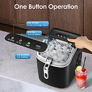 FREE VILLAGE Countertop Ice Maker, Portable Ice Maker w/Handle, 6 Mins 9 Pcs Ice, 26 lbs Ice/24Hrs, Self-Cleaning, w/Ice Bags, Scoop & Basket, Ice Machine for Home/Kitchen/Office/Party, Black