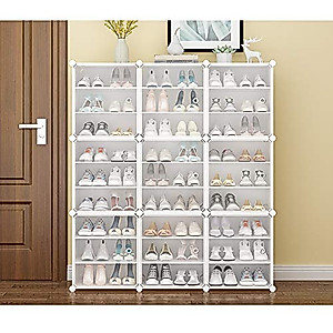 12Pcs 3-Layer Shoe Storage Box, Foldable Shoe Organizer Boxes Capable of holding 72 Pairs, White Plastic Closet Shoe Organizer with Transparent Cover, Free Standing Shoe Rack Easy Assembly Expandable for High Heels, Boots