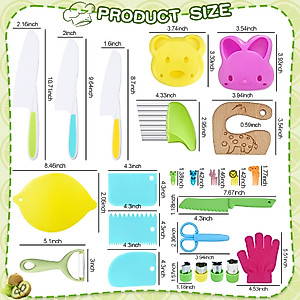 HIIXHC 30PCS Kids Wooden Kitchen Knife Set,Kids Knives For Real Cooking with Cutting Board - Includes Safe Knives, Serrated Plastic Knives,Potato Slicers, Sandwich Cutter, Peeler and Glove