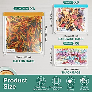 KITHELP 18 Packs Reusable Storage Bags BPA FREE, Reusable Sandwich Bags Leak-proof Freezer Bags, Washable Gallon Bags Snack Bags, Eco-friendly Lunch Bags for Food