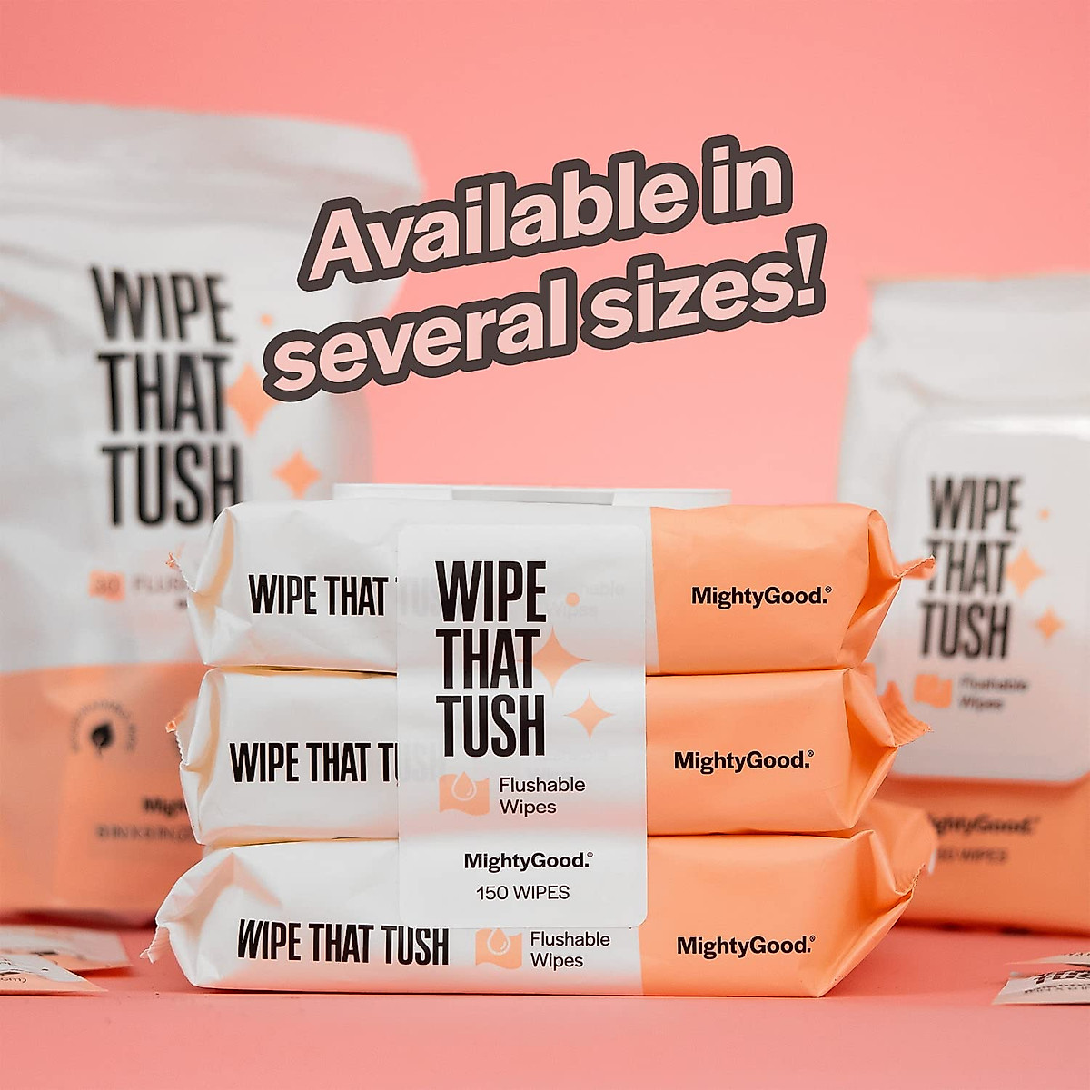 MightyGood. Wipe That Tush On-The-Go Flushable Wet Wipes - 4 Pack, 120 Wipes - Individually Wrapped Extra-Large Wipes with Aloe - Hypoallergenic & Unscented - Septic and Sewer Safe
