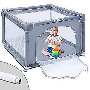 Baby Playpen, Baby Playard Small Space for Toddler with Gate, BPA-Free, Non-Toxic, Safe No Gaps Play Yards, Indoor & Outdoor Kids Activity Center with Anti-Collision Foam Protection - 36"x36"x26.5"