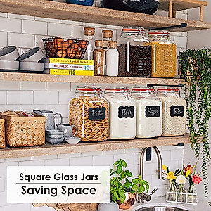 [UPGRADE] 2 Pack Square Super Wide Mouth Airtight Glass Storage Jars with Lids, 1.1 Gallon Glass Jars with 2 Measurement Marks, Canning Jars with Leak-proof Lid for Kitchen(Extra Label and Gasket)
