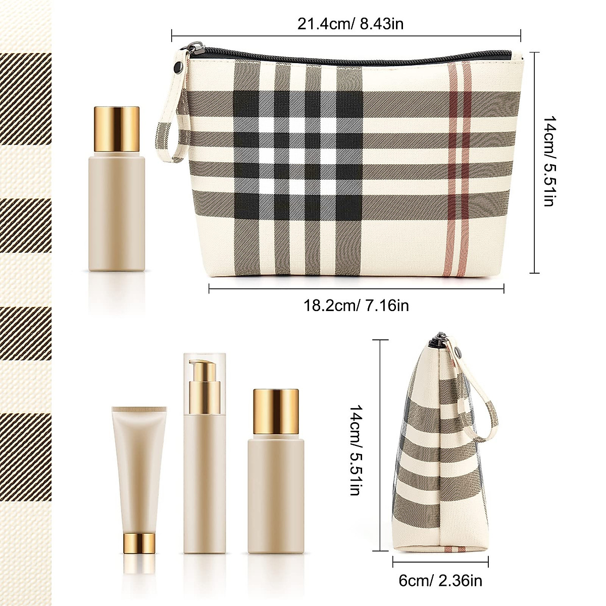 MAANGE Small Makeup Bag for Purse Cosmetic Bags for Women Pu Leather Makeup Pouch Travel Makeup Bag with Handle Make Up Bag for Travelling(Khaki)