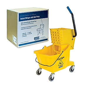 Carlisle FoodService Products Mop Bucket with Side-Press Wringer for Floor Cleaning, Restaurants, Offices, And Janitorial Use, Polyproylene, 26 Quarts, Yellow