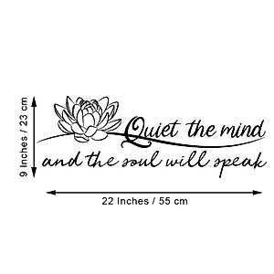 Quiet The Mind and The Soul Will Speak Lotus - Pure Black Vinyl Wall Decal Without Transparent Edge Art Letters Meditation Quotes Decoration Yoga Pilates Sayings