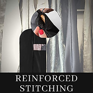 42 Inch Black Garment Bag Breathable for Suit Dress with Large Clear Window and Mesh Pockets