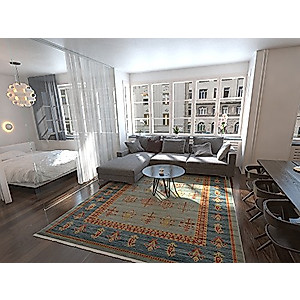 Unique Loom Fars Collection Modern Medallion Tribal Design with Natural Hues Area Rug, 9 ft x 12 ft, Light Blue/Navy Blue