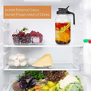 Ucraft Kitchen Glass Pitcher with Lid - 2 Quart (64oz) - wide mouth Mason Jar Water Jug, Airtight & Leak-proof jar, Heavy duty glass container for Cold Brew Iced Coffee, milk, Tea, and Ice Juices