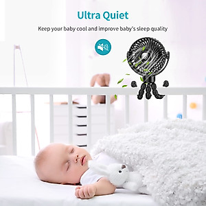 SMARTDEVIL Portable Stroller Fan, 4000mAh Small Battery Operated Baby Fan, 4 Speeds Car Seat Fan with Flexible Tripod, Dual 360° Rotatable, for Peloton Bike, Crib, Treadmill, Travel (Black)