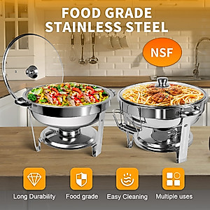 Dervipas 2 Pack 5QT Chafing Dish Buffet Set, Stainless Steel Round Chafers for Catering with Glass Viewing Lid & Lid Holder, Buffet Servers and Warmers Set for Parties Catering and Dinners