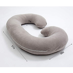 1 MIDDLE ONE C Shaped Pregnancy Pillowcase, Breathable Velour Replacement Cover with Zipper for Maternity Pillow, Cover Only (Grey)