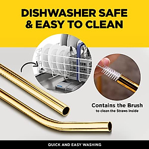 Javy Premium Metal Straws with Silicone Tip, Cleaning Brush & Travel Case, Stainless Steel Straws with Copper Finish, Reusable, Dishwasher Safe, Set of 2