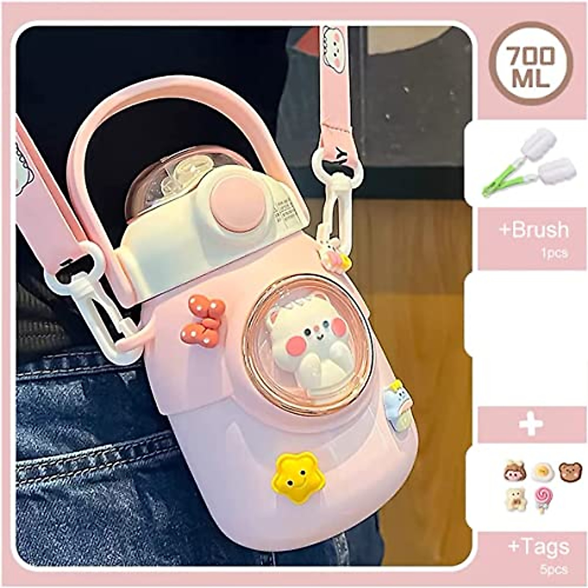 Stainless Steel Water Bottles for School BPA Free Insulated Water Bottle with Straw And Lid (Pink)