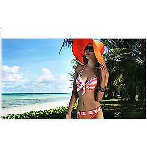 Wowlife Wide Brim Roll-up Big Beautiful Solid Color Floppy Hat (Orange)