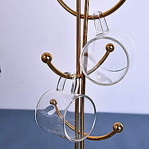 RomanticDesign 6 Holder, Countertop Mug Tree, 6 Hook Coffee Cup Dryer Kitchen Coffee Mug Tree Countertop Tea Cups Holder Stand,Gold