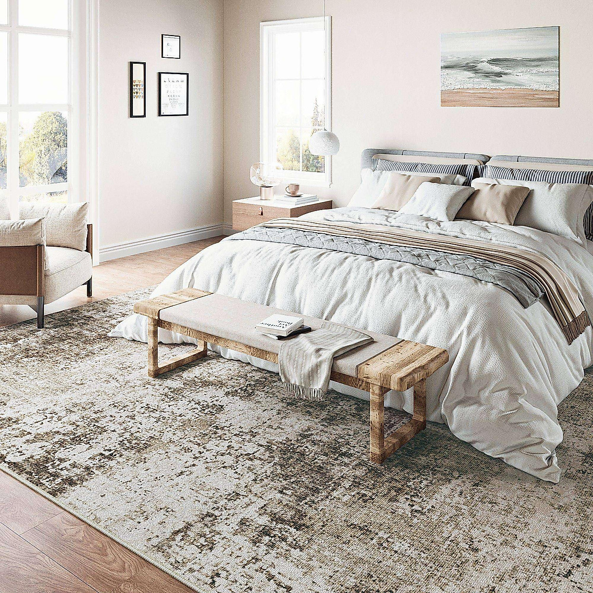 PureCozy Modern Abstract Taupe Rug 5x7 Machine Washable Living Room Area Rug Kitchen Brown Indoor Accent Rug Low Pile Carpet Distressed Throw Rug Bedroom Office Dining Room Laundry Room Non Slip