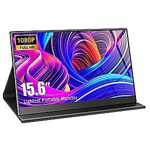 Feiasia Portable Monitor Extremely Slim&Lightweight 15.6 Inch 1080P USB-C Laptop Monitor HDMI Computer Display Gaming Monitor with Smart Cover&Speakers Travel Monitor for Laptop PC Mac Phone Switch