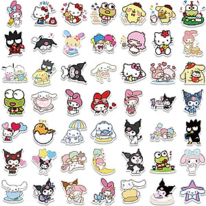 100Pcs Cute Stickers Pack Hello Kitty Stickers MyMelody&Kurom Stickers Cinnamoroll Pompompurin Keroppi Pochaco Stickers Decals Assorteds Kawaii Sticker Gifts for Kids Teens Girls Adults