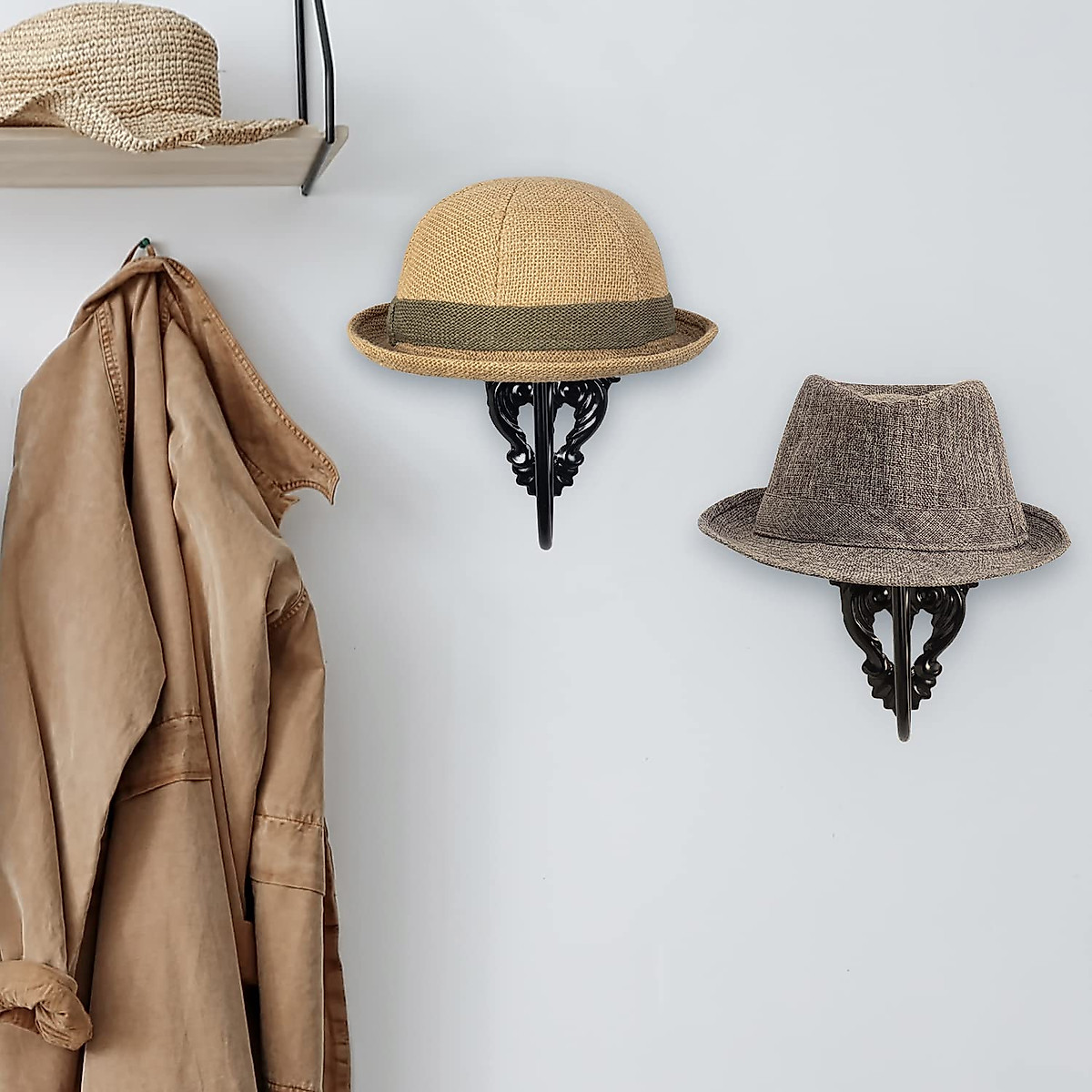 MyGift Set of 2 Wall-Mounted Black Metal Hat & Wig Display Racks