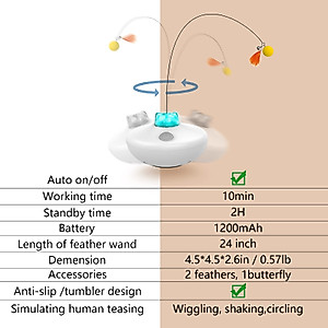 Oxawo Interactive Cat Toys Cat Exercise Tumbler, Rechargeable Cat Toys for Indoor Cats Spin Butterfly Game Teasing Kitty, Extra Long Feather Wand (P33 cat Toys)