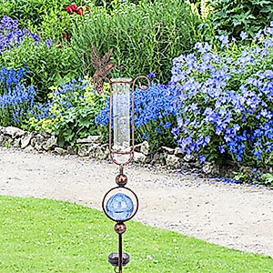 MUMTOP Rain Gauge Outdoor - 36 Inch Hummingbird Crackle Glass Solar Lights for Lawn, Yard and Garden