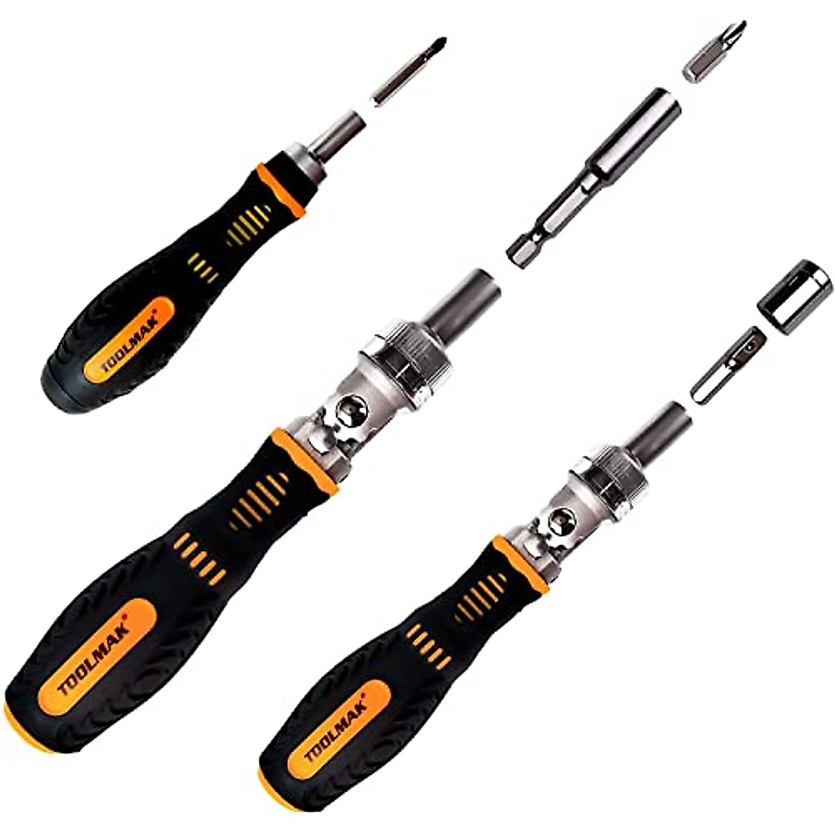 Ratcheting Screwdriver Set TOOLMAK 61pcs Socket Set & Screwdriver Bit Set with Rotatable Ratchet Handles ＆ Storage Case, Household Repair Tool Kits for Bike