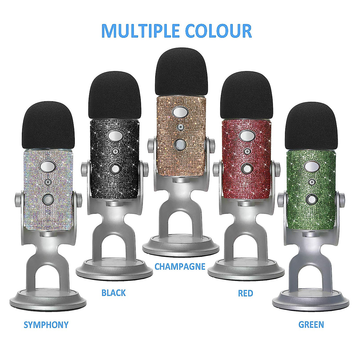 YOUSHARES Blue Yeti Pop Filter - Cute Glitter Sticker, Bling Diamond Shiny Skin with Mic Foam Winscreen Compatible with Blue Yeti Microphones (Silver)