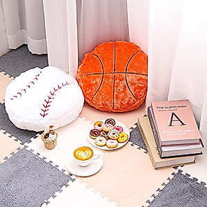 4 Pcs Sports Throw Pillows Fluffy Stuffed Soccer Ball Pillow Soft Stuffed Basketball Pillows Baseball Soft Throw Pillow Football Shaped Plush Toy Sport Cushion (Plush,Medium)