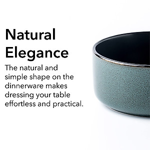 Arora FLACKAR Square Stoneware 16pc Double Bowl Dinnerware Set for 4, Dinner Plates, Side Plates, Cereal Bowls, Pasta Bowls - Reactive Glaze Turquoise (491765)