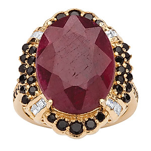 PalmBeach Yellow Gold-plated Sterling Silver Oval Cut Genuine Red Ruby and Princess Cubic Zirconia Spinel Ring Sizes 6-10 Size 6