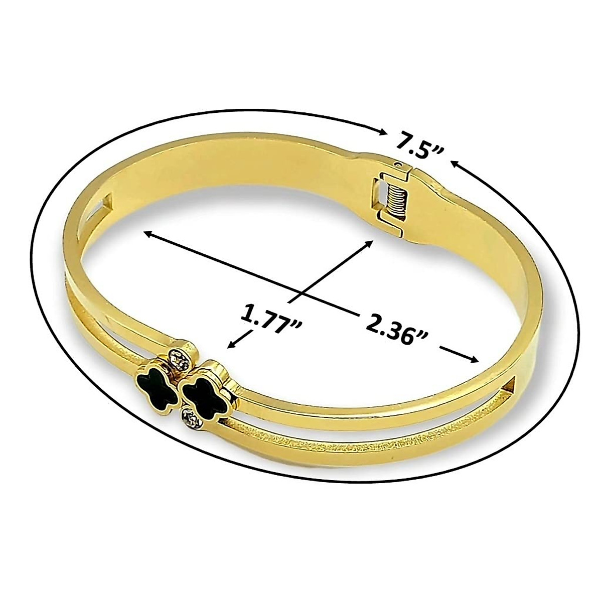 Dainty Clover Bangle Bracelet Stainless Steel Gold Plated With Crystal Accents