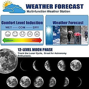 XARONF Weather Stations Indoor Outdoor Weather Station, Home Weather Station with Atomic Clock, Indoor Outdoor Humidity Thermometer Monitor Digital Forecast Weather Stations
