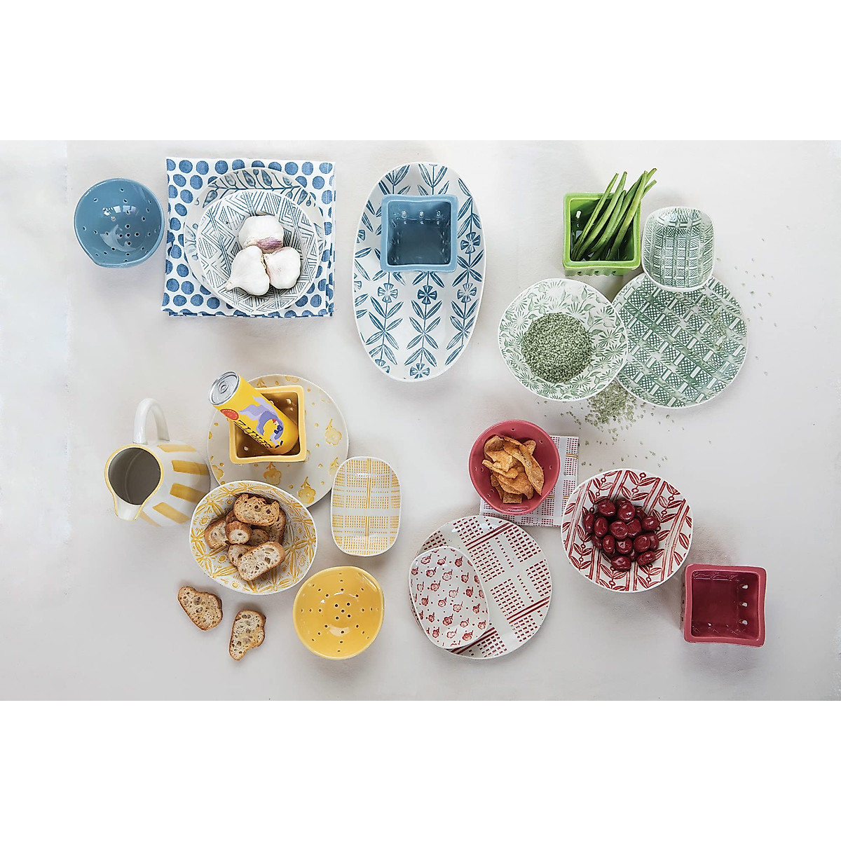 Creative Co-Op Rustic Stoneware Berry Fruit Strainer with Handles, Set of 4 Styles Bowl, Multicolored, 4