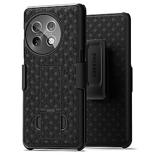 Encased DuraClip for OnePlus 11 5G Phone Case with Belt Holster Clip and Kickstand (Matte Black)