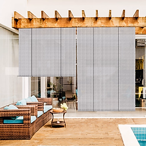 FLORALEAF Outdoor Roller Shades 7'W x 6'H Window Blinds for Porch Screen Deck Pergola Patio Balcony Gazebo Privacy Sunshade Roll Up Outdoor, Light Grey