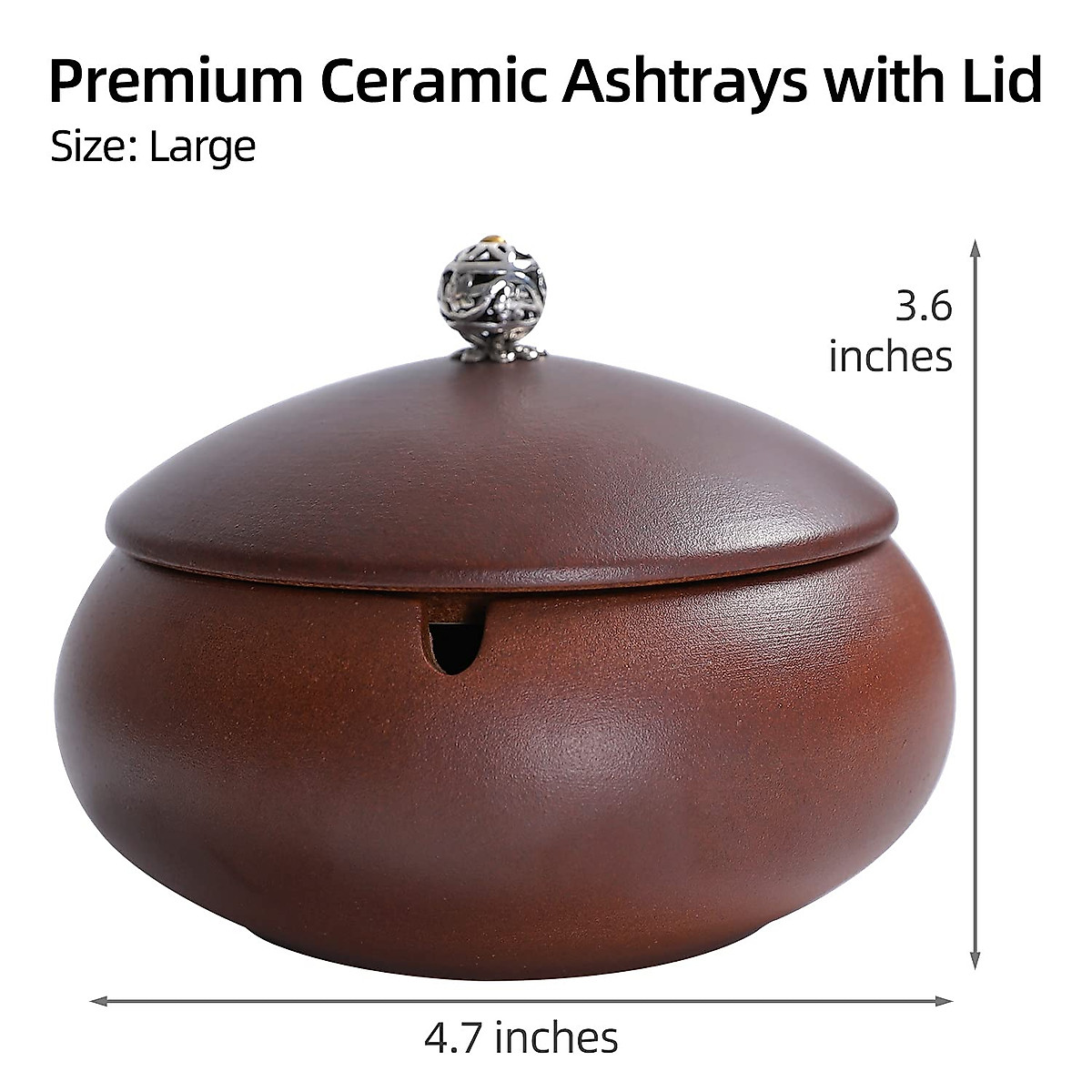 Ceramic Ashtray with Lid for Cigarette Outdoor, Windproof Ash tray Sets for Weed, Smokeless Home Ashtrays, Outside Ashtrays for Cigarettes for Patio, Garden, Balcony (Brown)